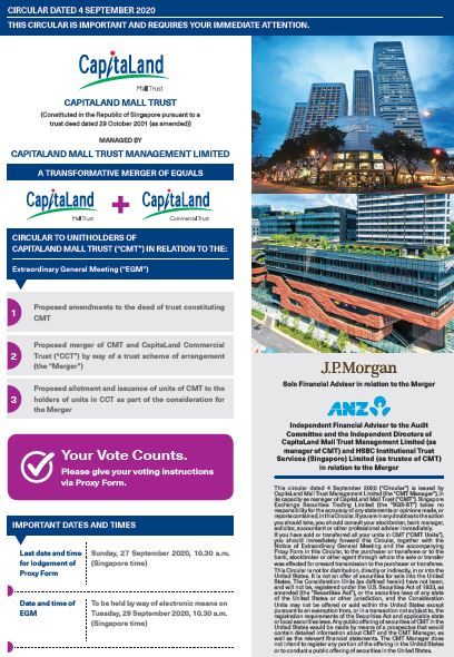 Notices of EGM & Trust Scheme Meeting: Proposed merger of CapitaLand ...