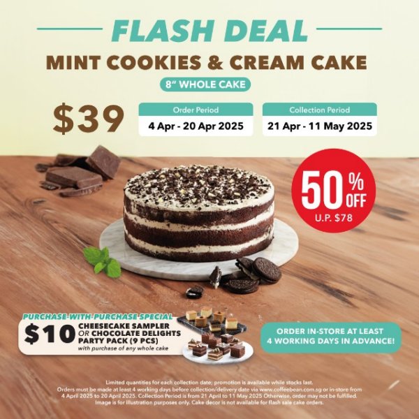 The Coffee Bean & Tea Leaf: 50% OFF 8" Mint Cookies & Cream Cake | The ...